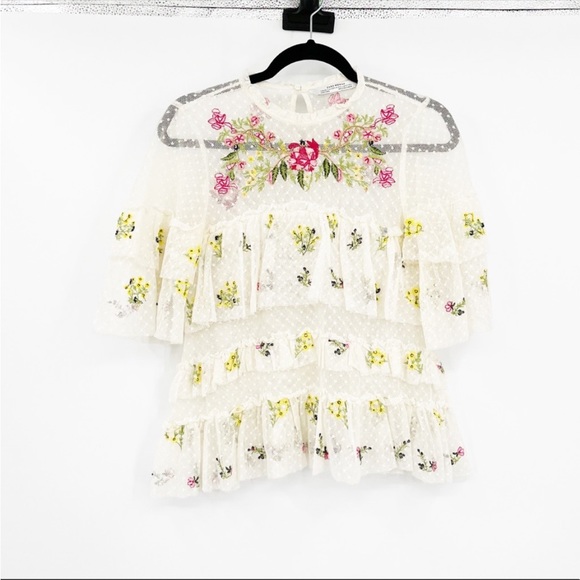 Zara | Tops | Zara Embroidered Ruffle Top | Poshmark